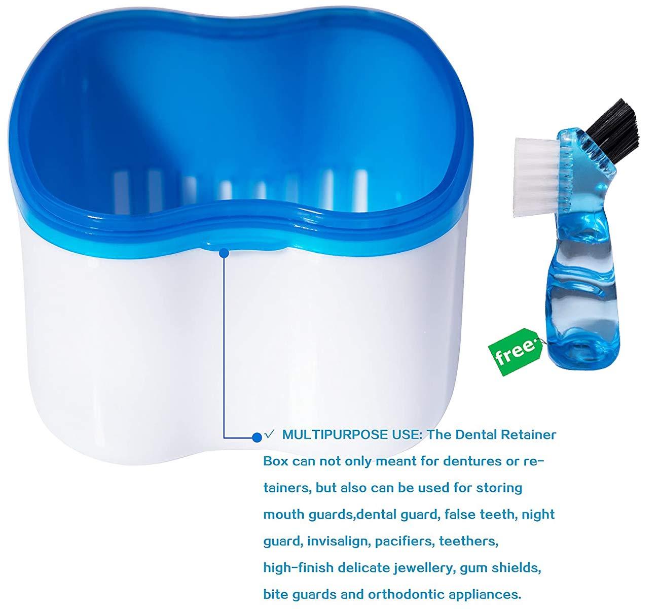 Denture Brush Retainer Case with Basket - Blue | Denture Cups Bath ...