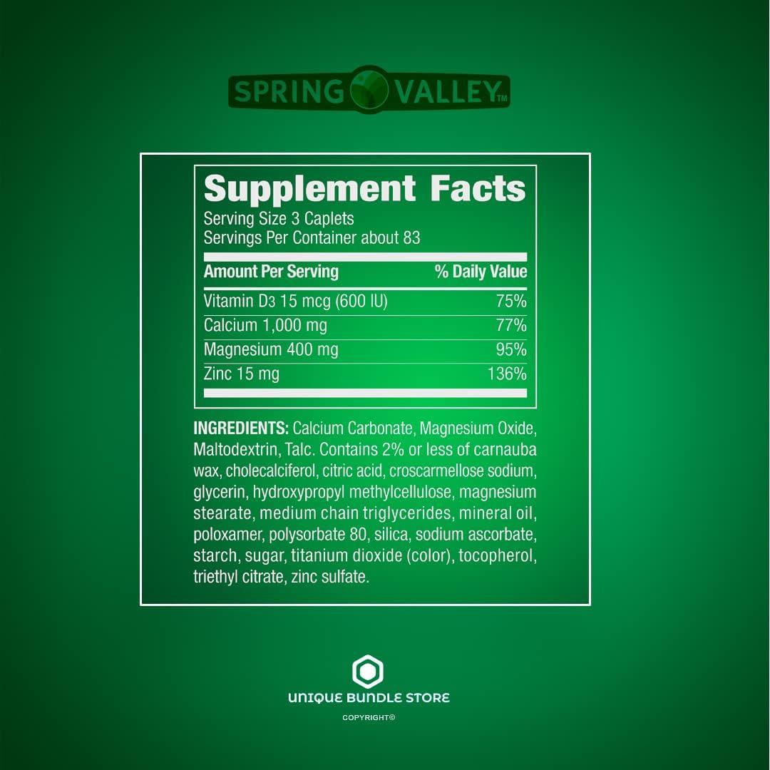 Spring Valley Calcium Magnesium Zinc with Vitamin D3 250 Count + 7 Day ...