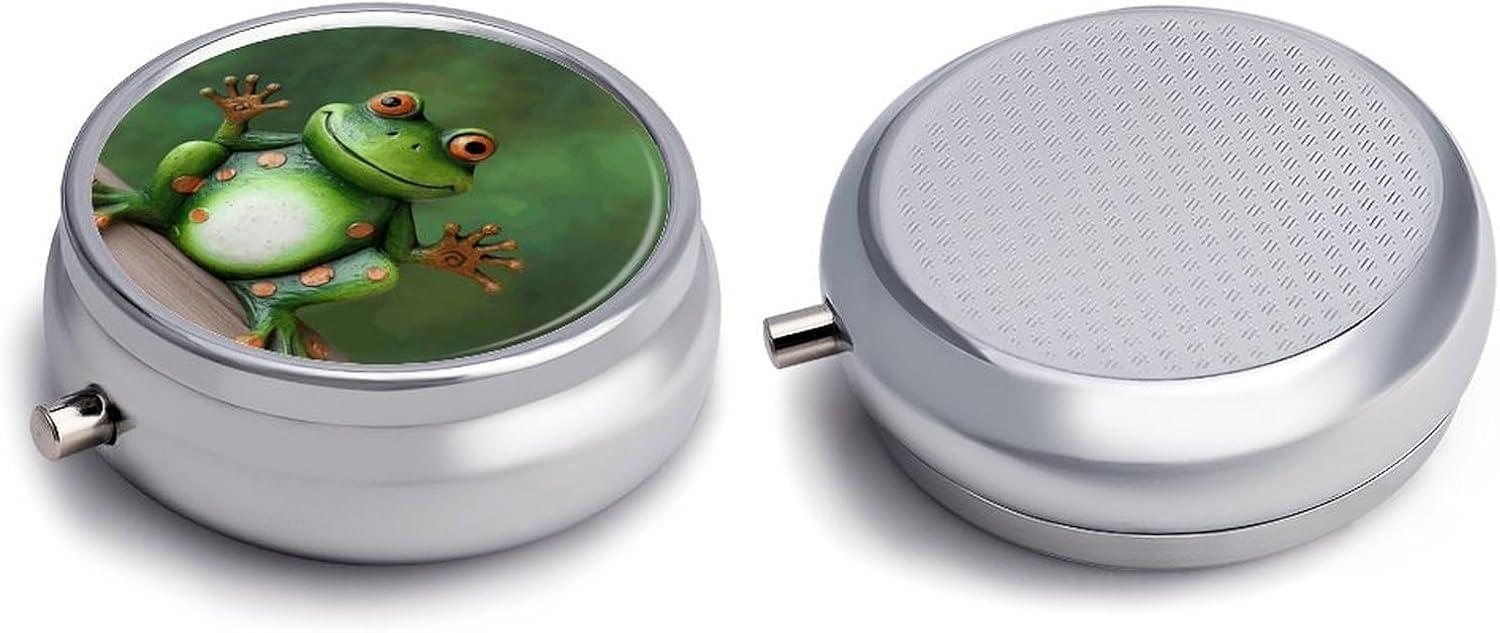Round Frog Print Pill Box - 3 Compartment Medicine Organizer ...