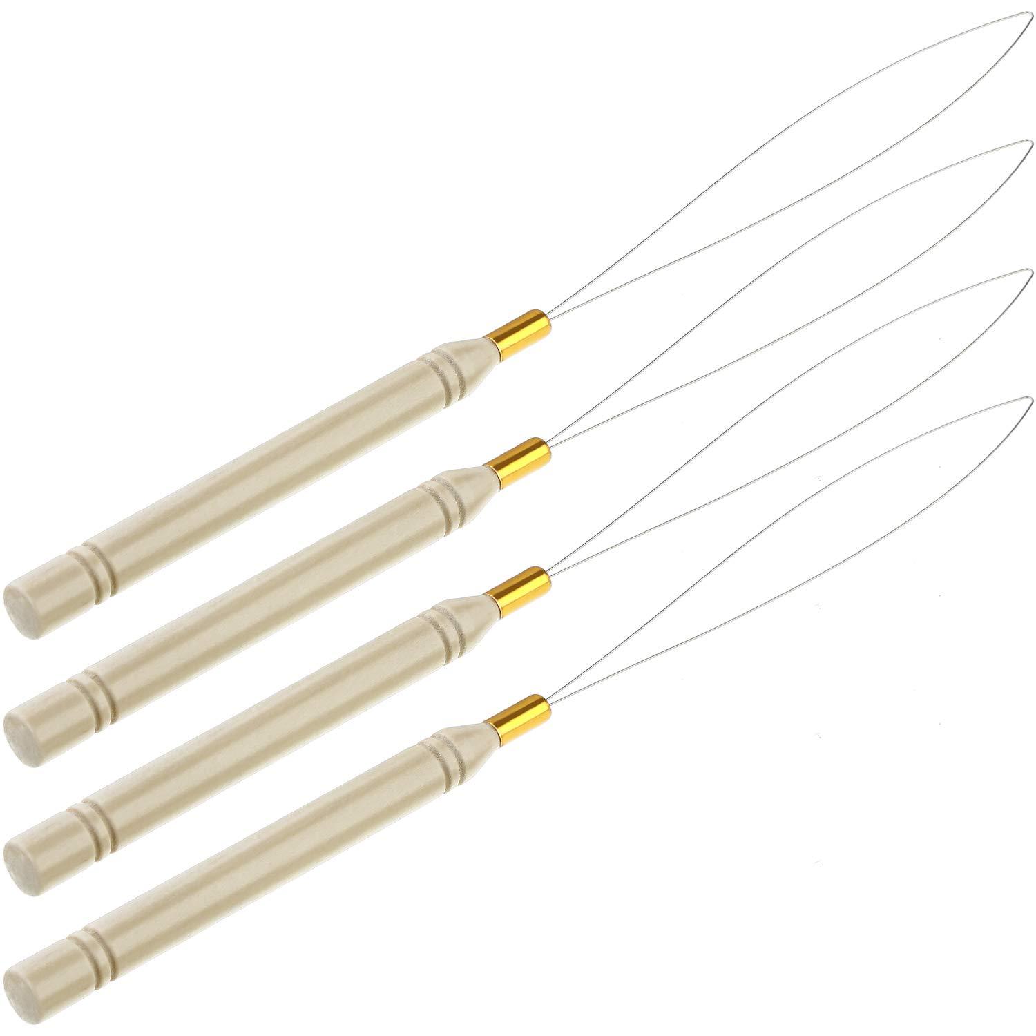 10 Pack Wooden Hair Extension Loop Tools - Needle Threader Pulling Hook ...