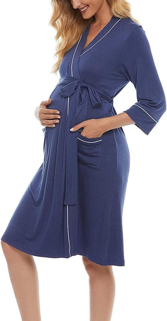 OCCIENTEC Maternity Nursing Robe & Nightgown Set | M Navy ...