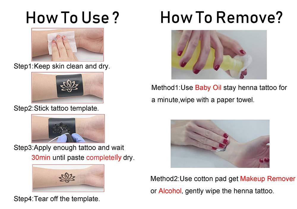 Temporary Tattoo Kit - 2 Bottles Brown Gel Ink, 35 Stencils & Swabs ...