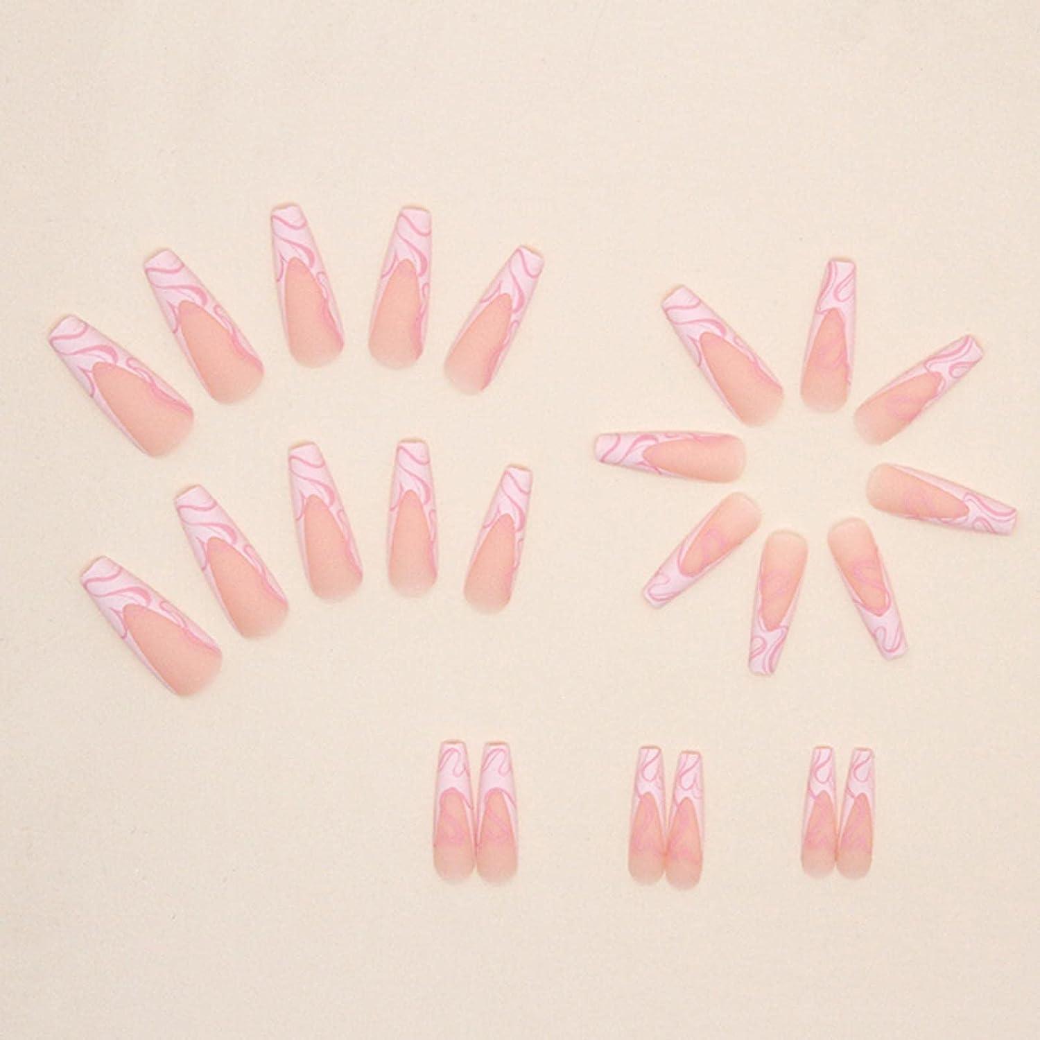 Kamize Line Pink Press on Acrylic Coffin False Nails - 24PCS | Buy Now ...