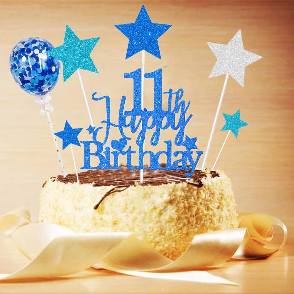 Elicola 11th Birthday Cake Toppers Blue Happy 11th Happy Birthday Cake ...