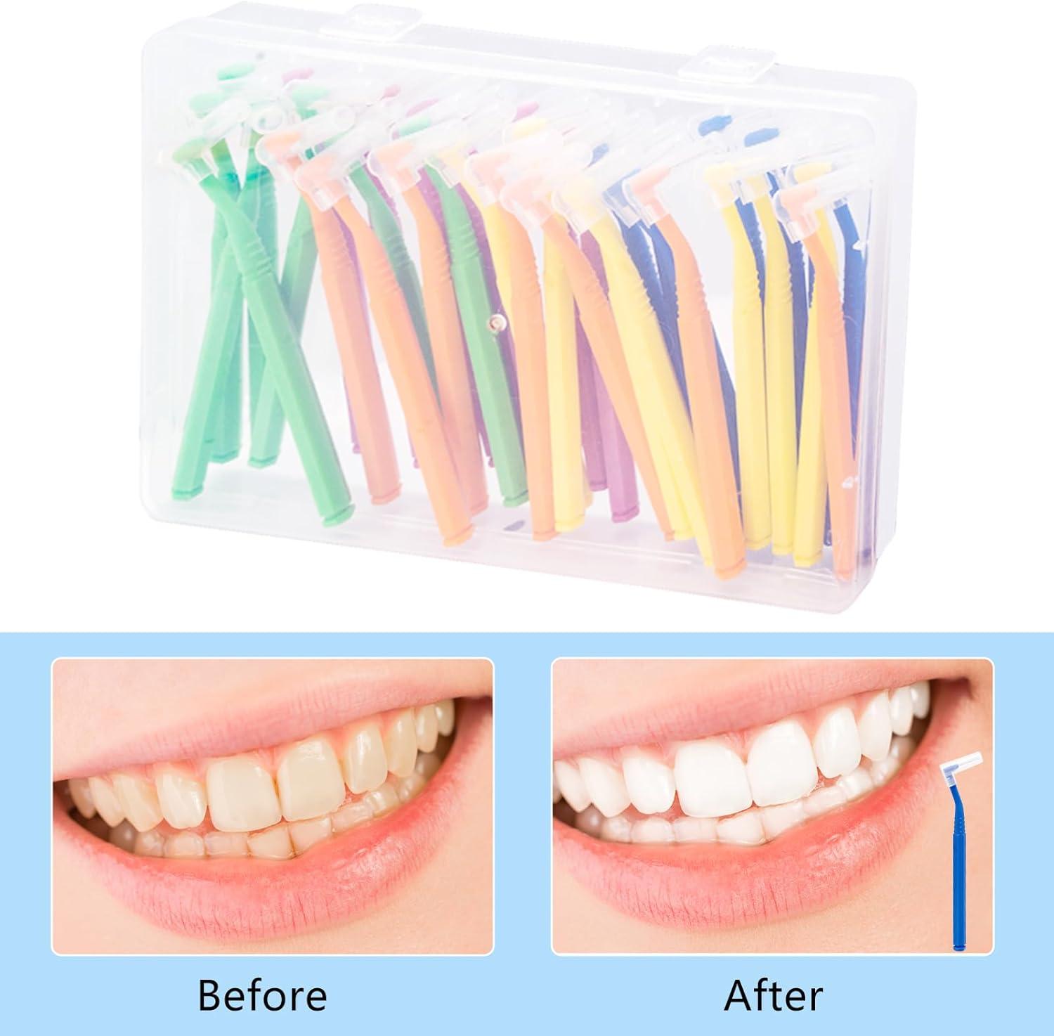 40pcs Interdental Brushes Set - L Shape Mini Toothbrushes in 5 Colors ...