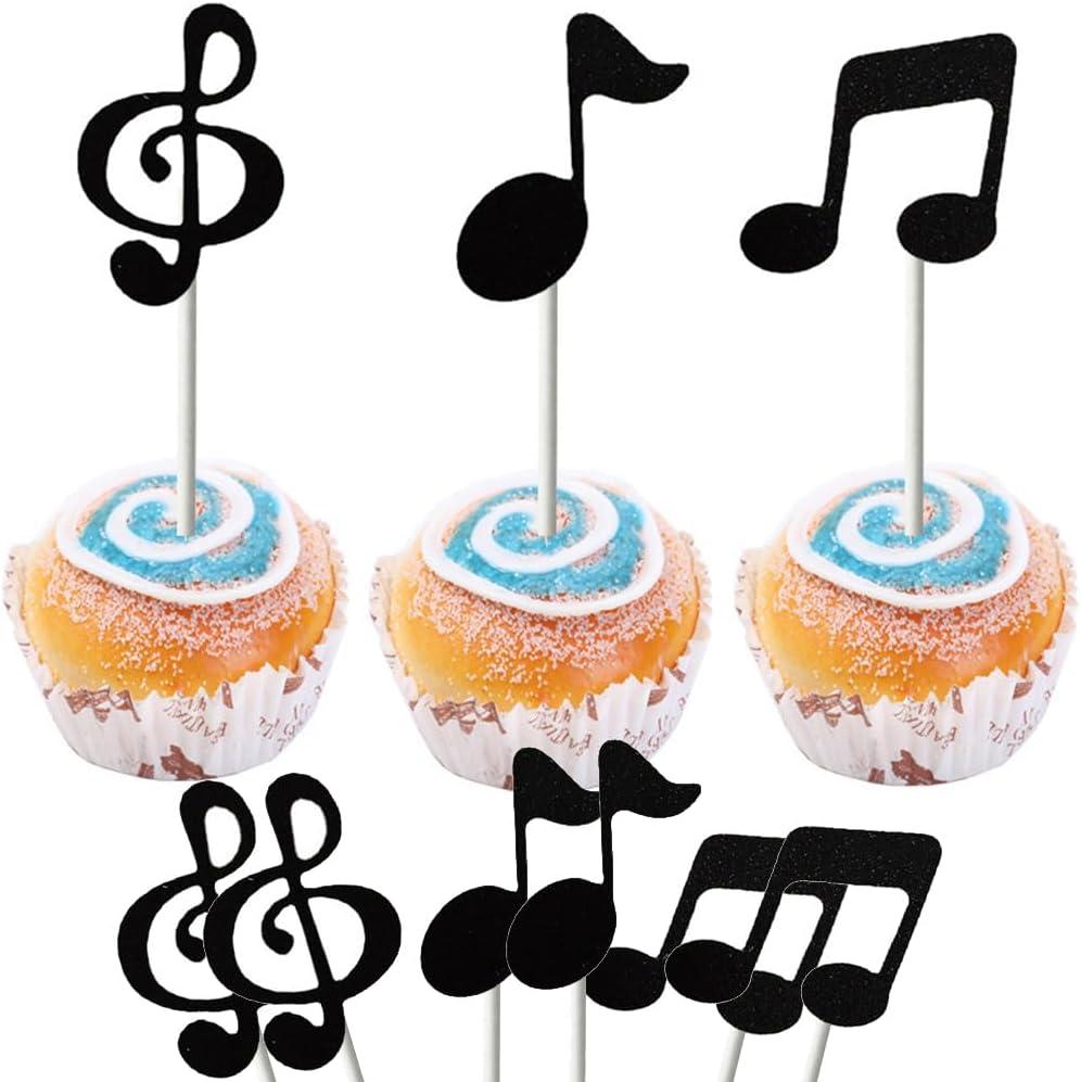 BOMJJOR 12pcs Birthday Cake Toppers Music Notes Michael MJ Cupcake ...