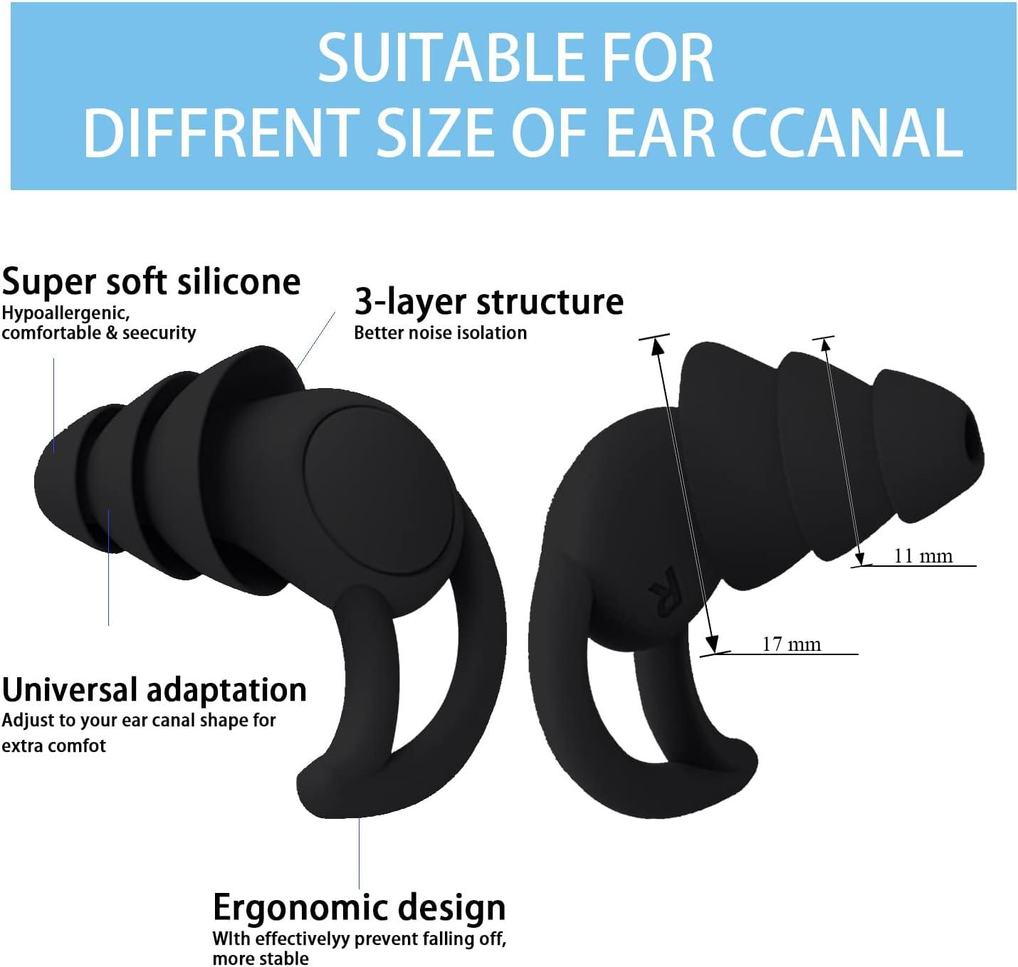 Black Washable Ear Plugs for Sleeping, Work, Travel, Concert, Swimming ...