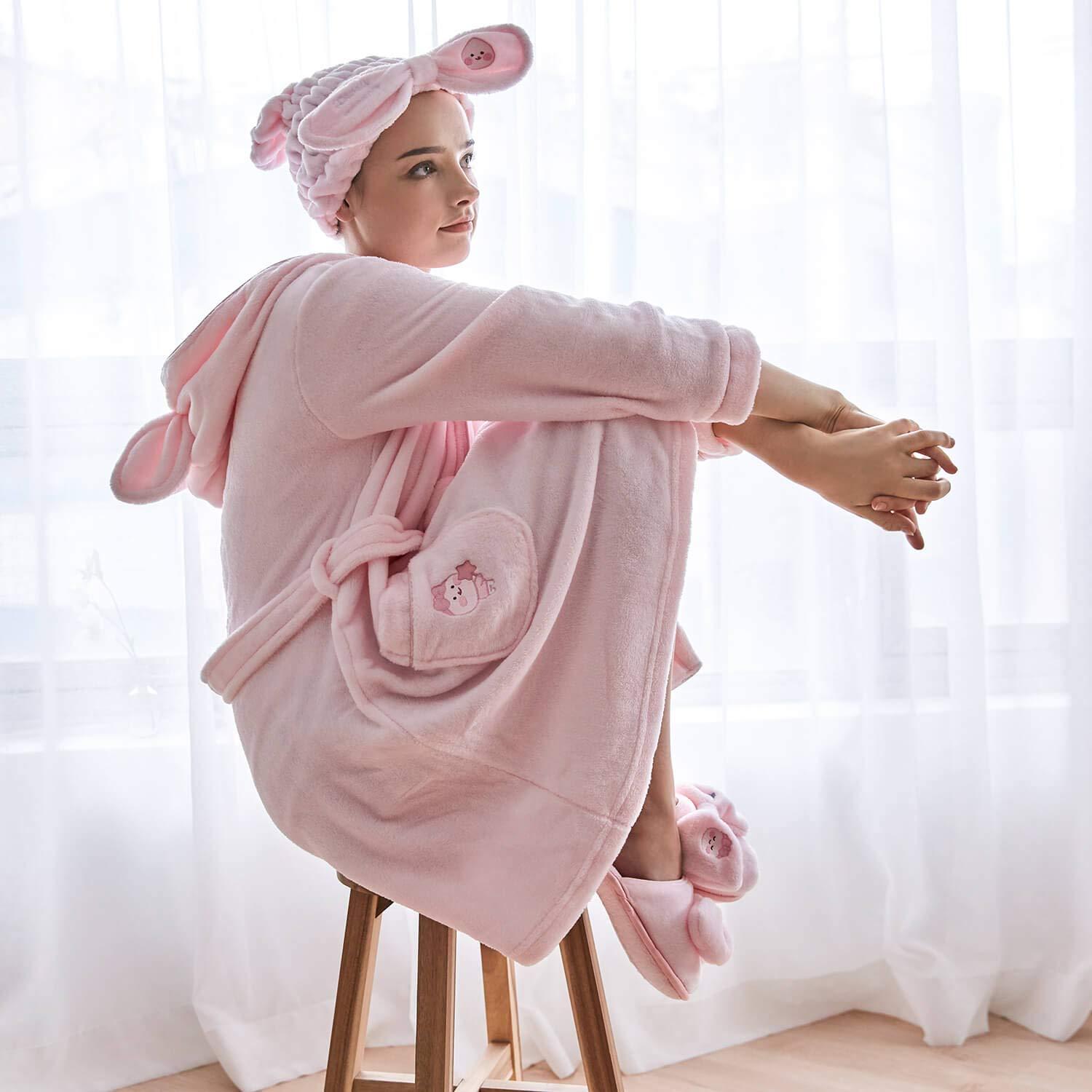 KAKAO FRIENDS Lovely Apeach Ribbon Hair Turban Bath Wrap (Pink ...