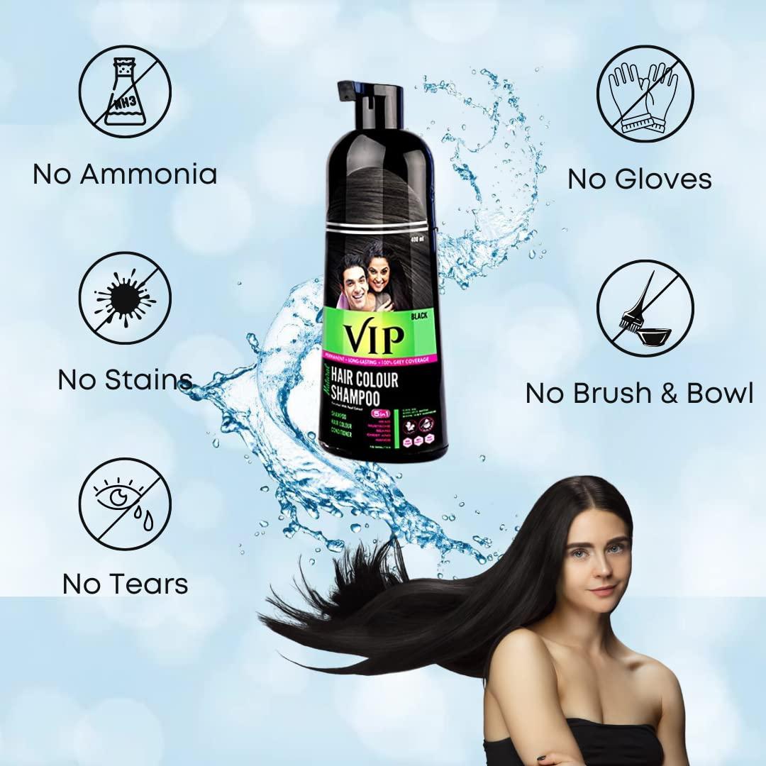 VIP 5 in 1 Ammonia-Free Hair Color Shampoo - Instant Black Color for ...