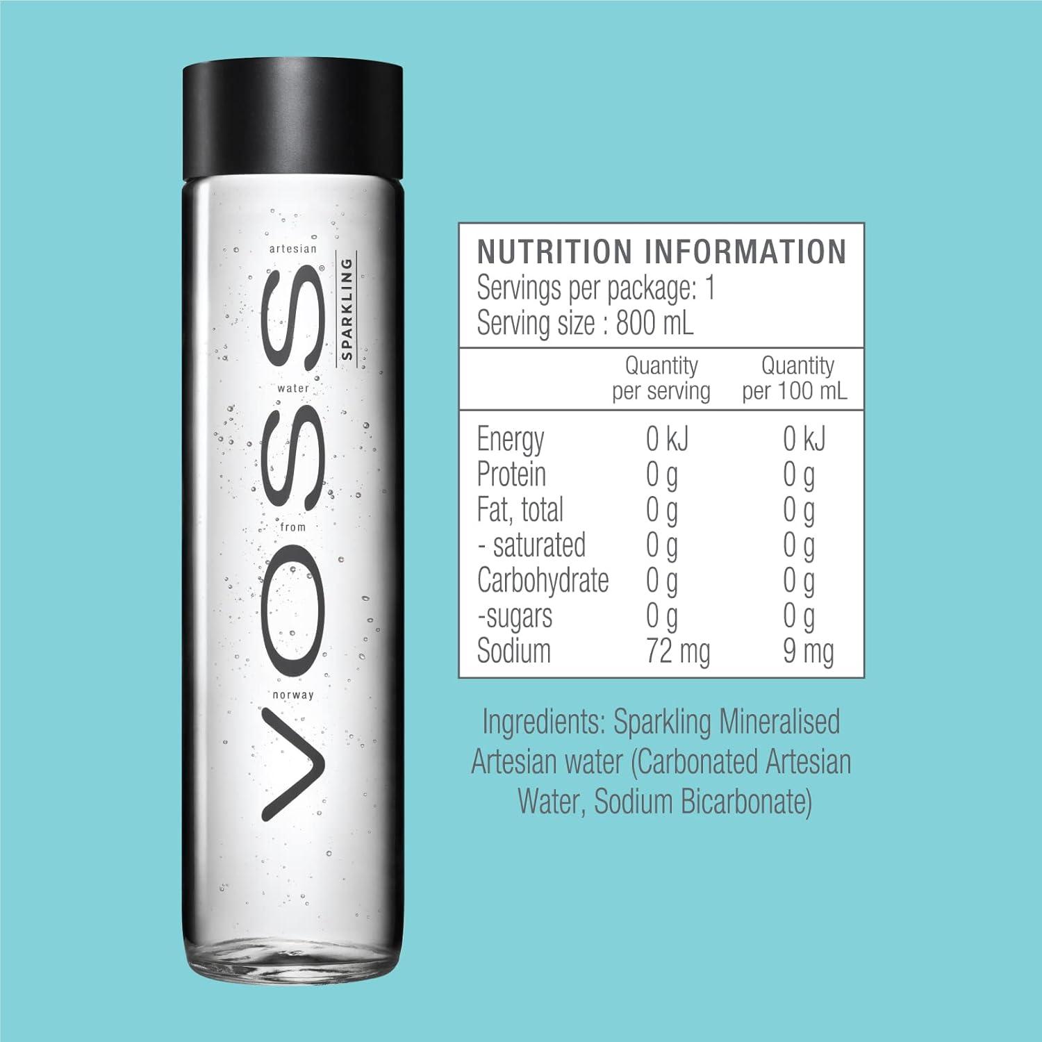 Voss Artesian Sparkling Glacier Water 0.8L - Premium Glass Bottled ...