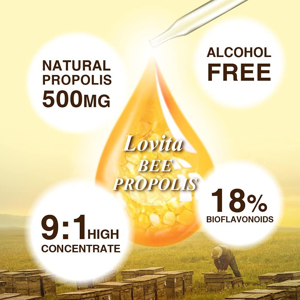 Lovita Bee Propolis 500mg Ultra Strength Extract, Alcohol-Free Liquid ...