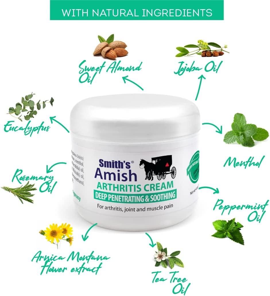 Smiths Amish Arthritis Cream 4 oz Jar - Soothing & Cooling with Arnica ...