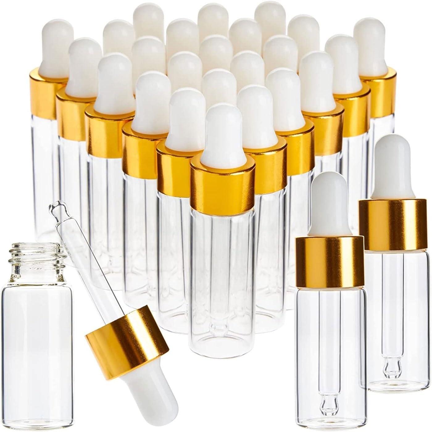 50 Pcs Mini Dropper Bottles Empty Glass Tincture Bottles with Golden ...