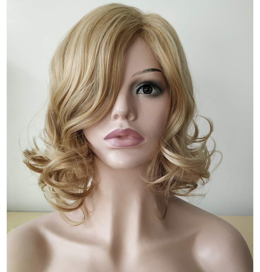 Buy Royalfirst Women's Medium Length Wavy Synthetic Hair Wig with Bangs ...