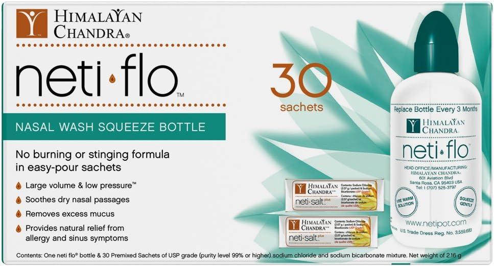 Himalayan Neti Flo Nasal Wash Bottle | 30 Sachets, 10 Ounce | Natural ...