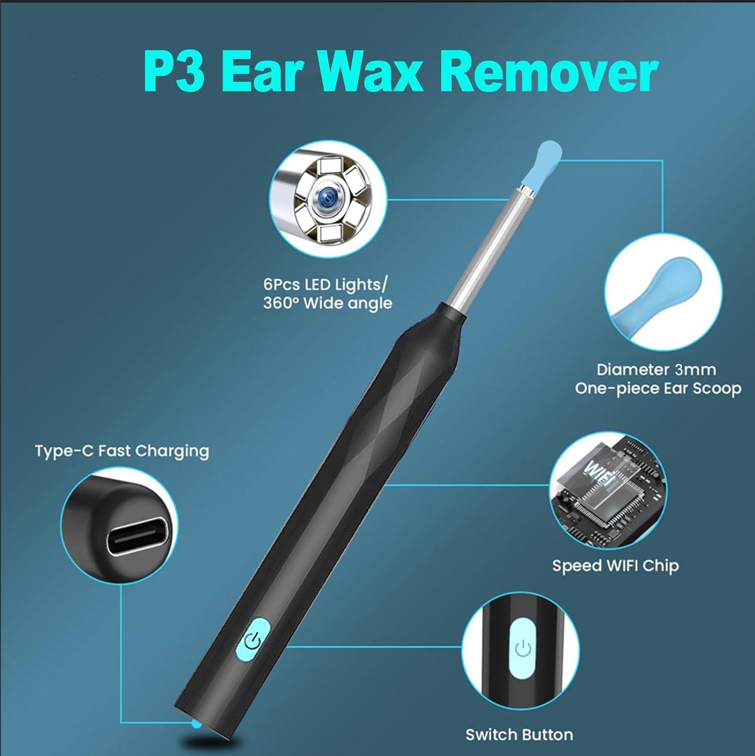 Fenxyo Wireless Ear Wax Removal Kit with Camera - 8MP HD Otoscope, IP67 ...
