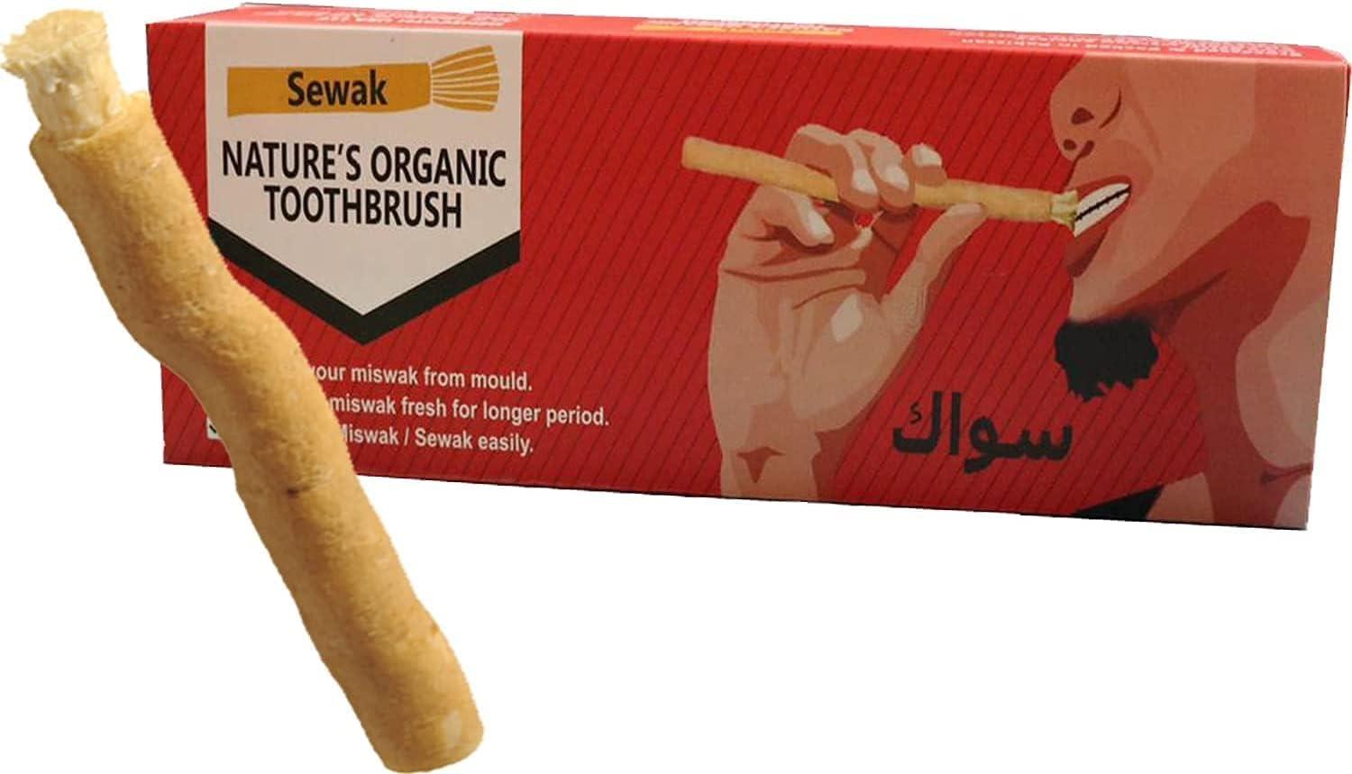 SEWAK Natural Miswak Stick Toothbrush Bundle - 10 Chewable Teeth Cleaning Sticks with Holder ...