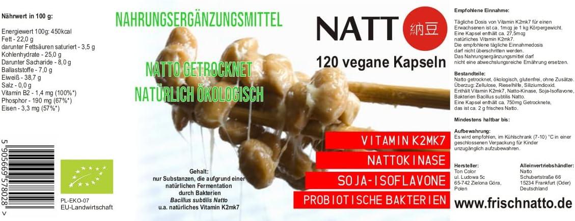 Natto BIO (Dried in Capsules) 120 Vegan Capsules - Vitamin K2mk7 ...