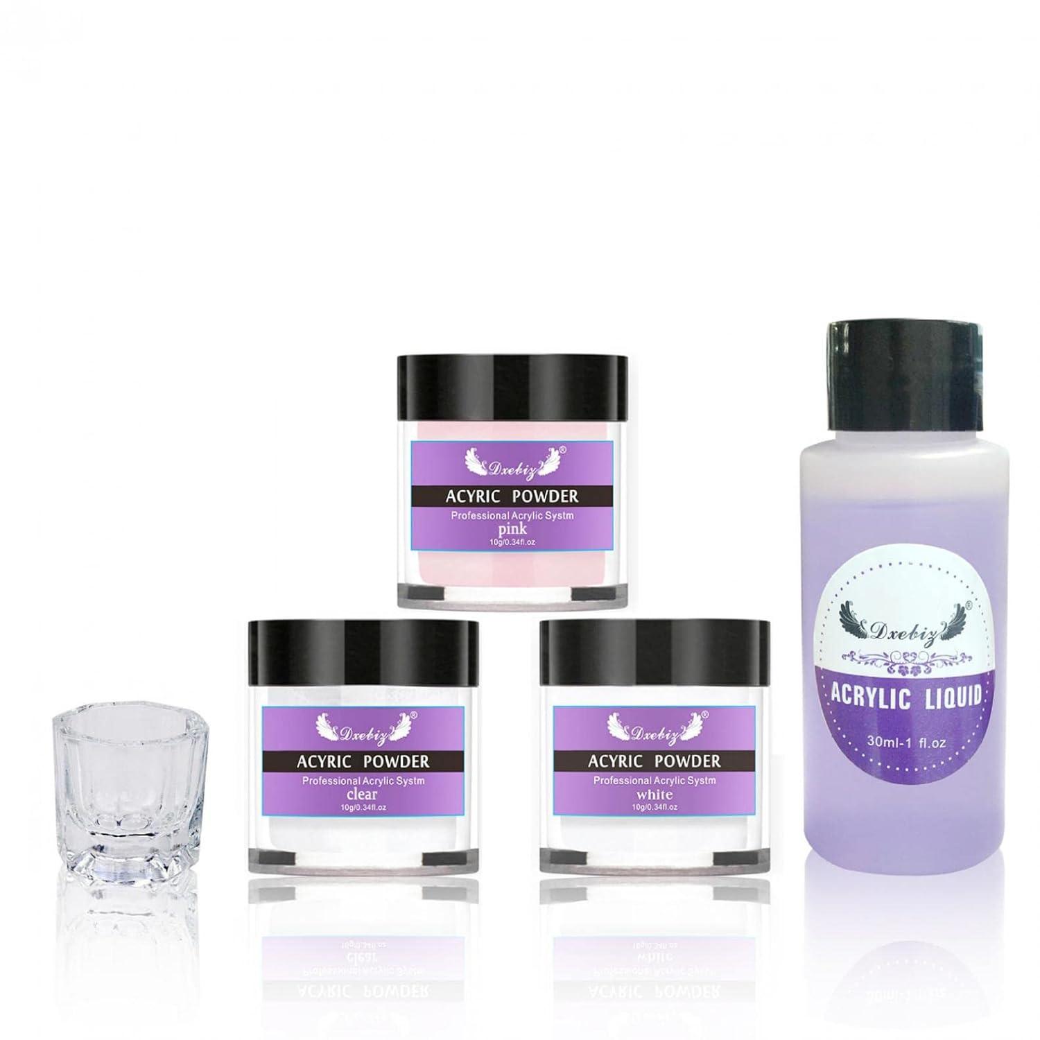 Premium Acrylic Powder & Liquid Set - 3 Colors (Pink White Clear) for ...