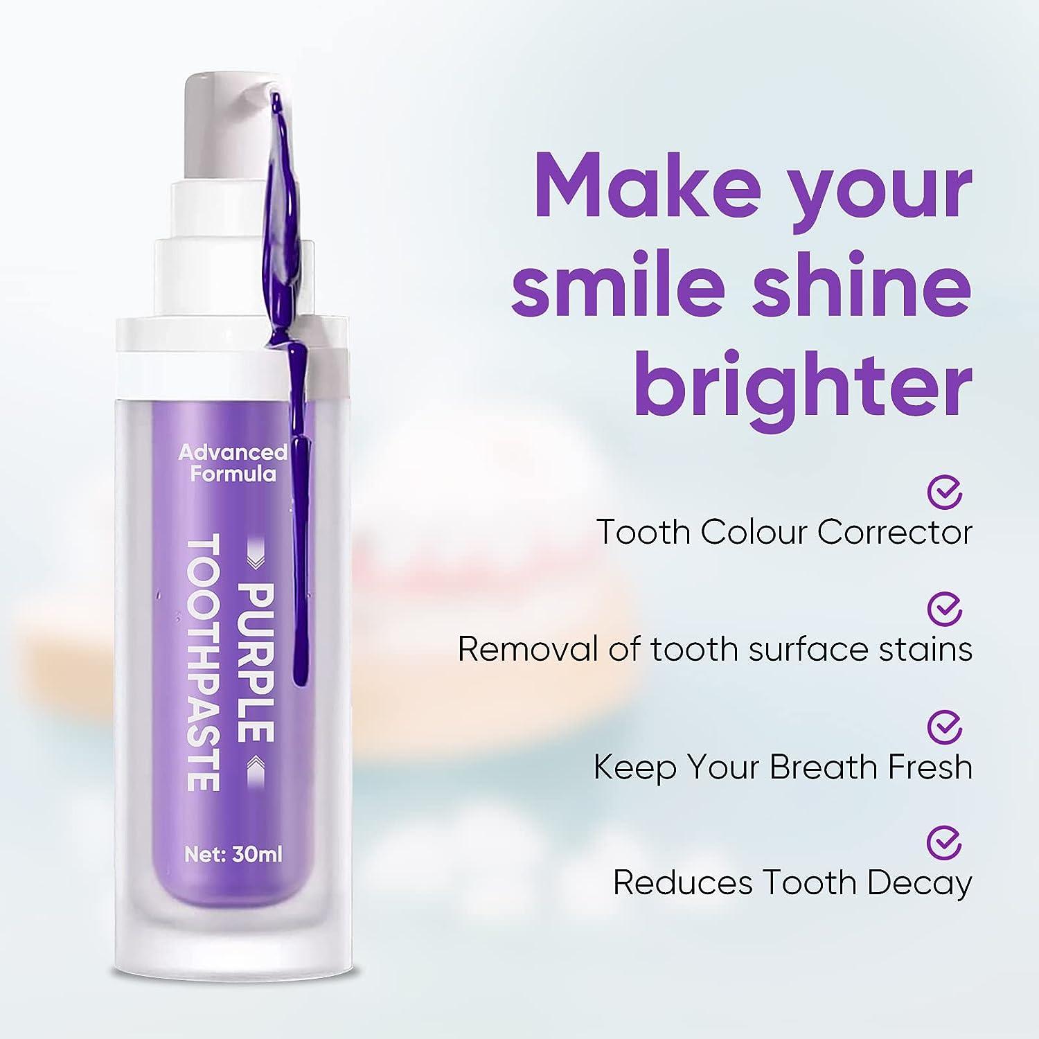 Purple Teeth Whitening Toothpaste - 30ml for Stain Removal and ...