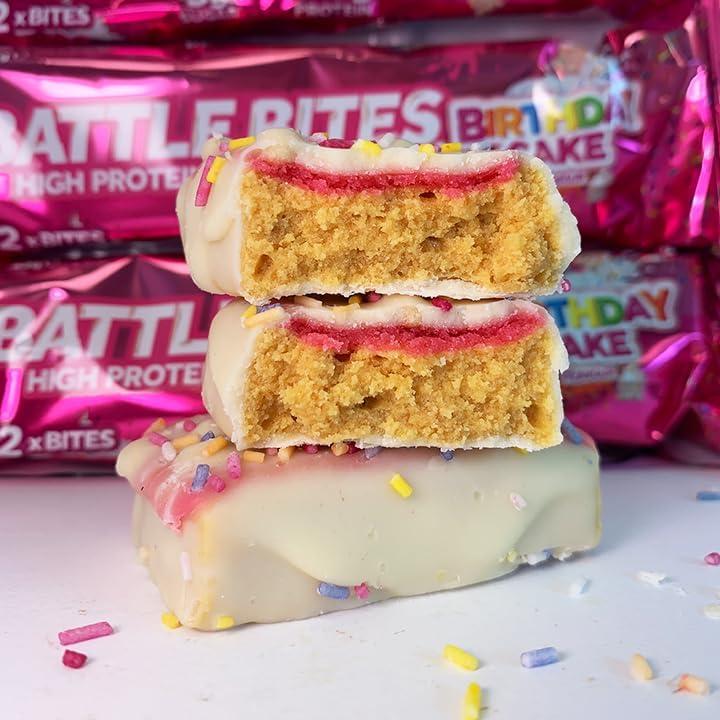 Battle Bites Birthday Cake Protein Bars 12 x 62g | High Protein, Low ...