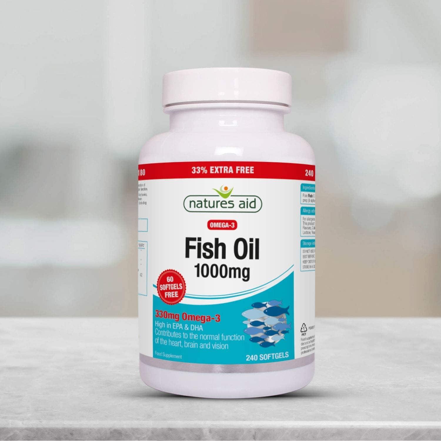 Natures Aid Fish Oil 1000mg | Omega 3 (180mg Epa & 120mg Dha) | 240 ...