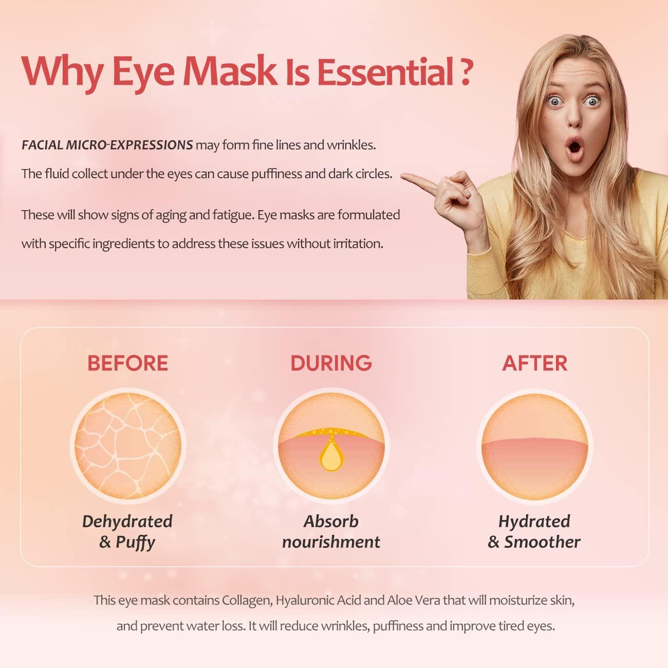 HOPEMATE 24K Gold Eye Mask with Hyaluronic Acid & Collagen - Reduce ...