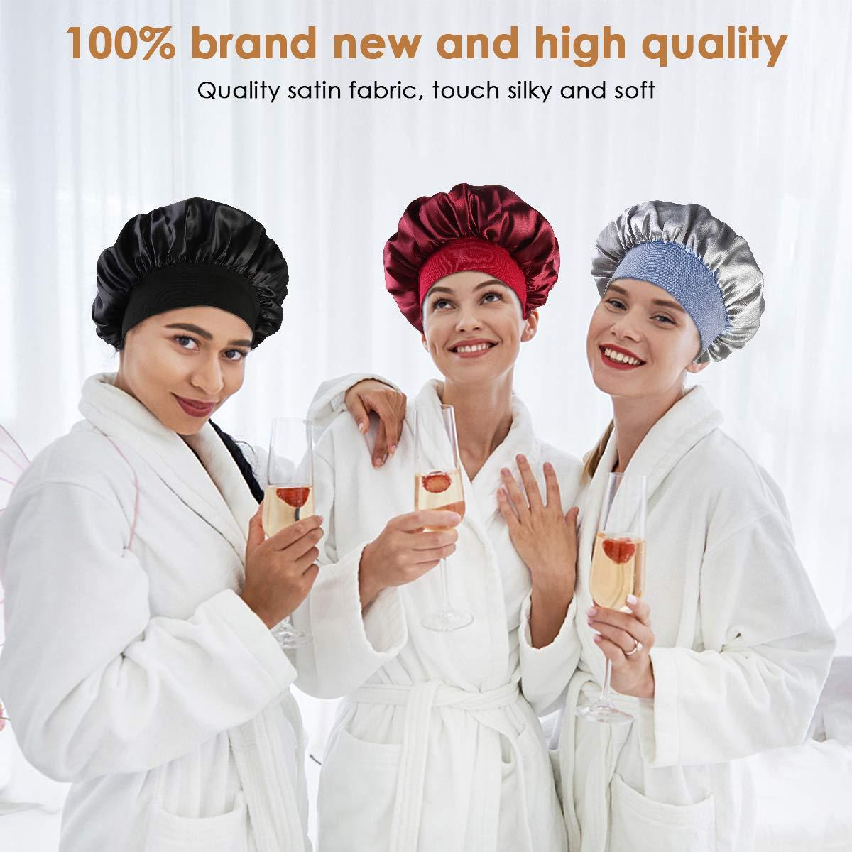 Wide-Brimmed Satin Night Caps 3-Pack for Women - Wine Red, Black ...