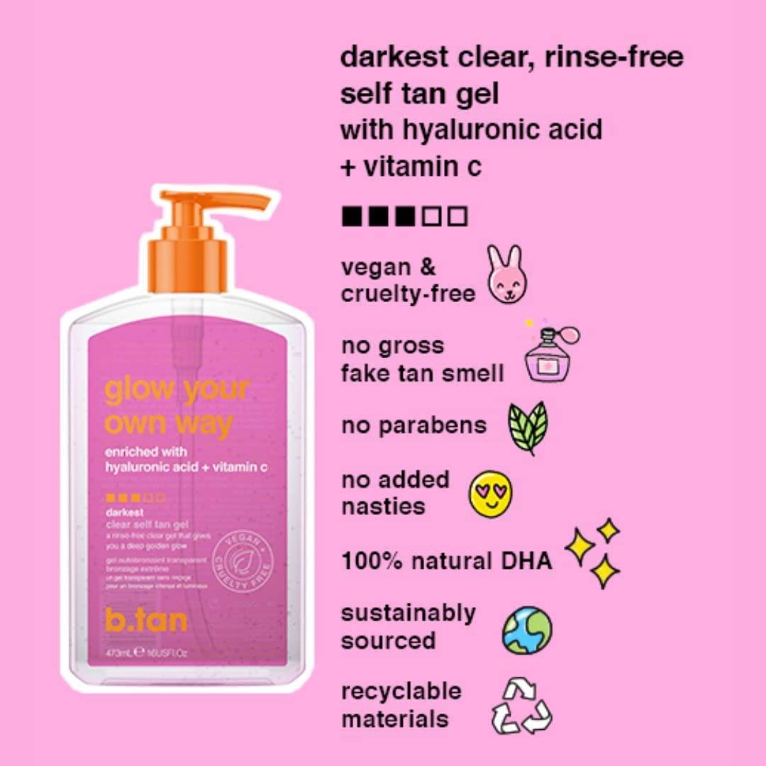 b.tan Clear Self Tan Gel | Transfer-Resistant Vegan Self Tanner - 16 Fl ...