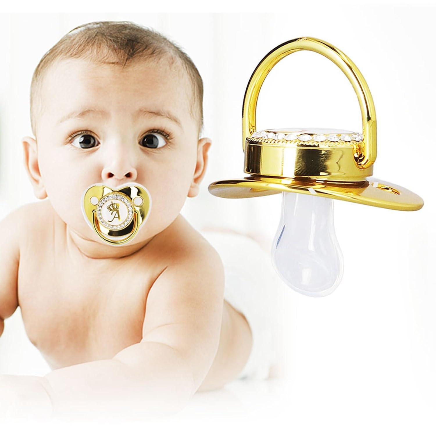 Portable Golden Crown Rhinestone Pacifier for Toddlers - Stylish Baby ...