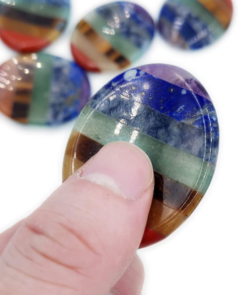 SHARKOOO 7 Chakra Healing Stones Thumb Worry Stone for Anxiety Relief ...