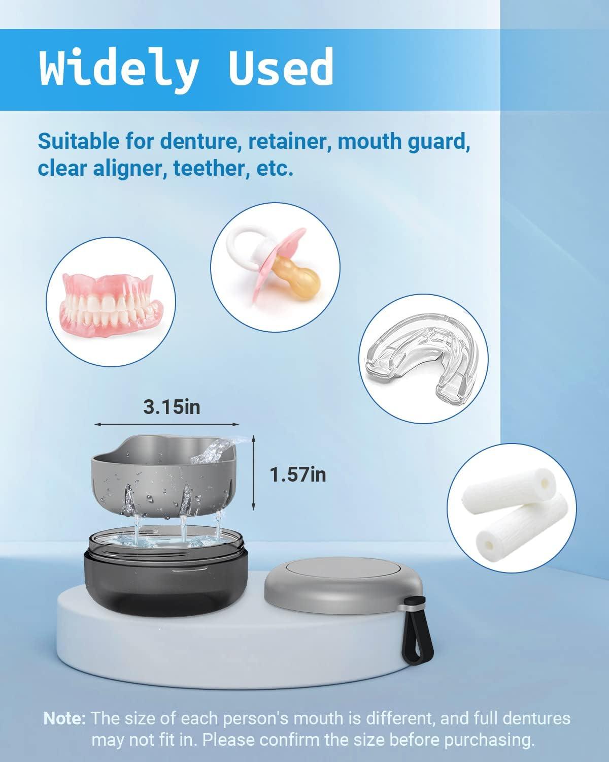 Denture Bath Case with Cleaner Brush & Mirror - Leak Proof Retainer ...
