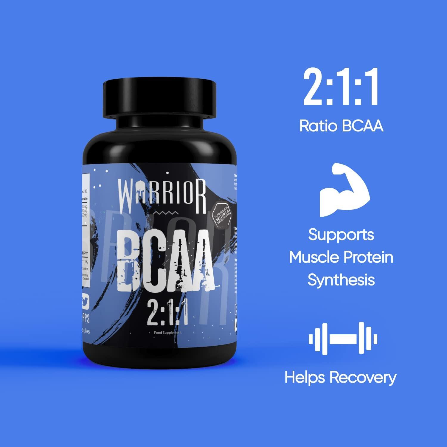 Warrior BCAA Capsules 1000mg - 60 Caps - Pharmaceutical Grade 2:1:1 ...
