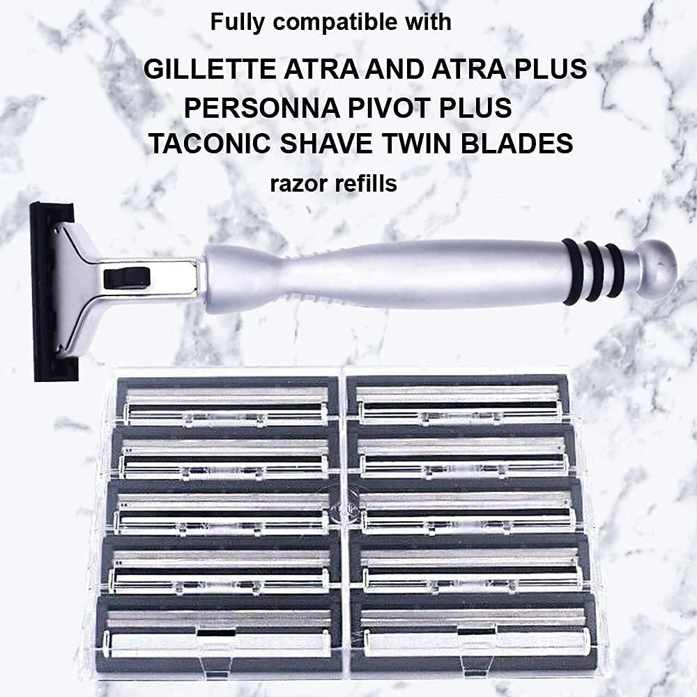 Chrome ATRA Compatible Twin Blade Razor + 10 Personna Pivot Plus Blades ...