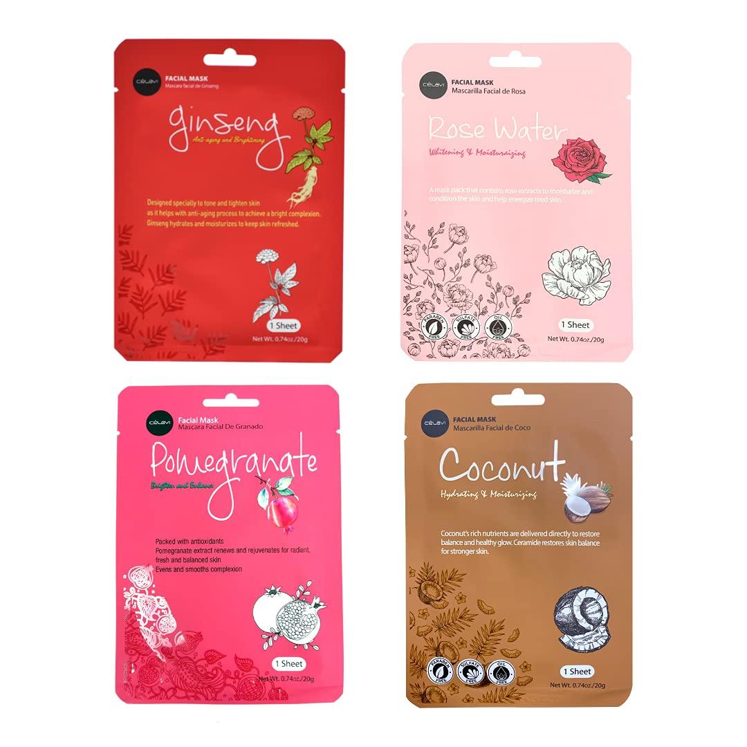 Celavi Essence Facial Sheet Face Mask Variety Set - 17 Pack Korean ...