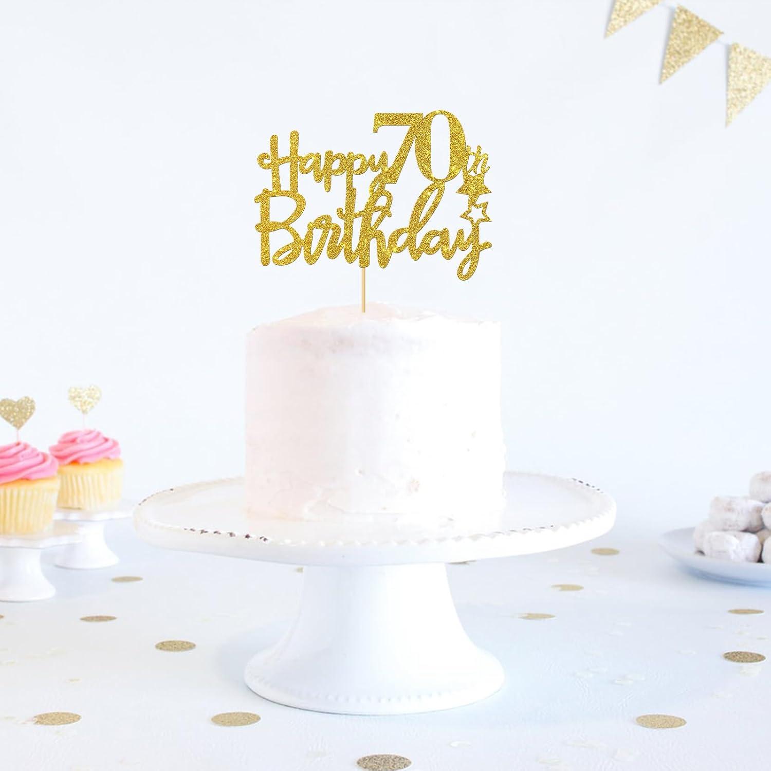 Gold Glitter Happy 70th Birthday Cake Topper Hello 70 Cheers to 70 ...