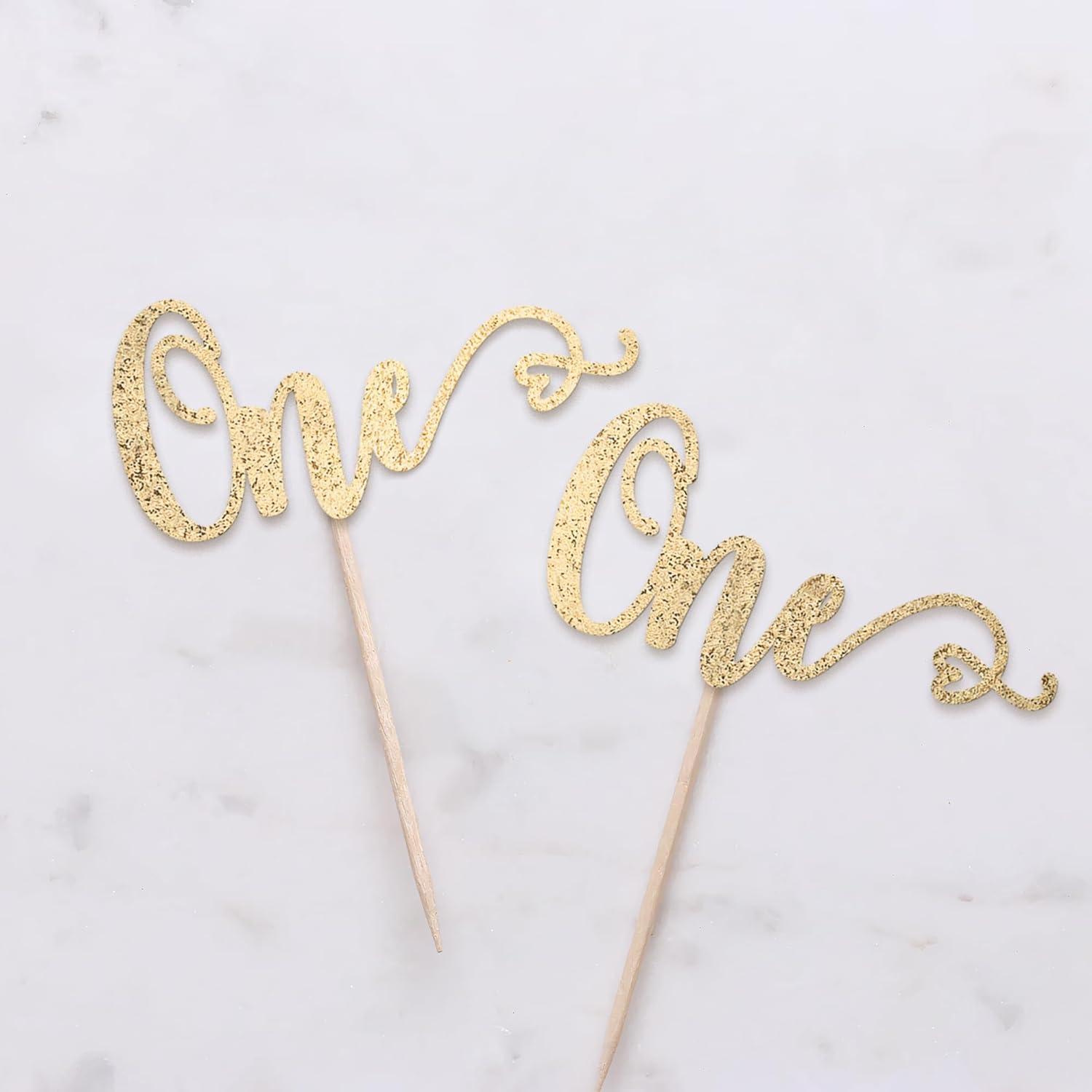 XOXOKristin 18 PCS Gold Glitter One Cupcake Topper for Baby First ...