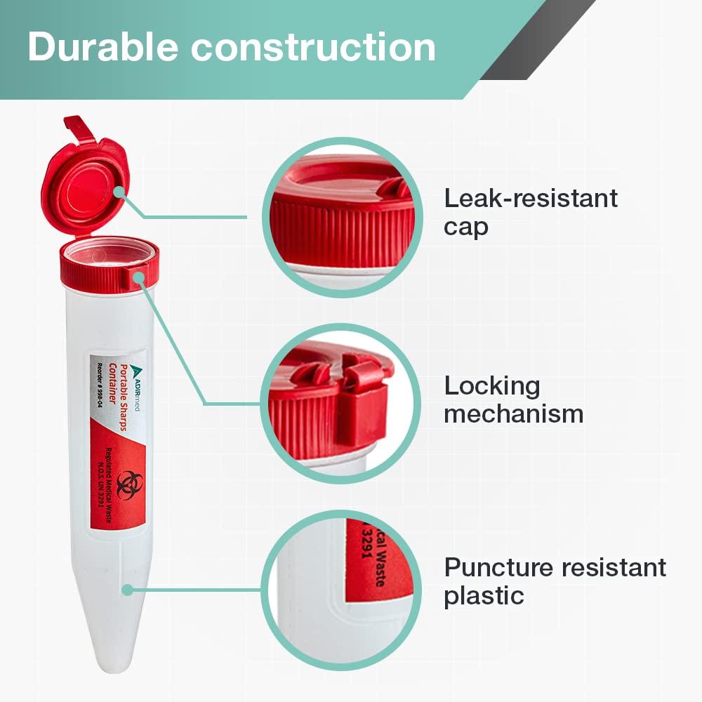 AdirMed Sharps Shuttle Container with Locking Mechanism - 6 Pack, Safe ...