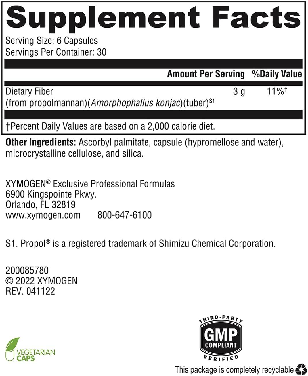 XYMOGEN OptiFiber Lean: 100% Natural Propolmannan Fiber Capsules for Satiety, Cholesterol ...