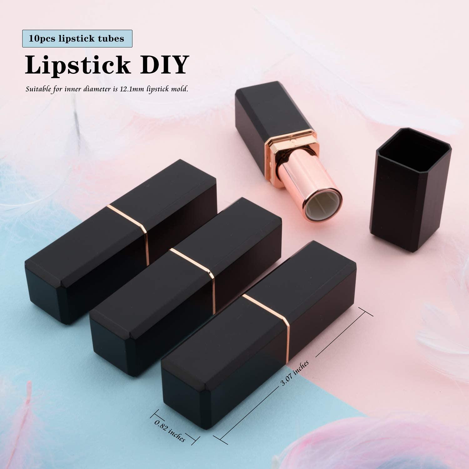 10Pcs Black Empty Lipstick Tubes - DIY Lip Balm Containers (Square Tube ...