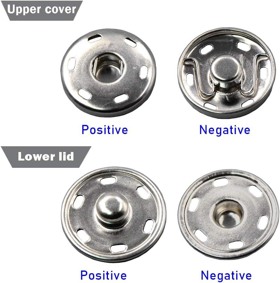 50 Sets 3/4 inch Sew-on Metal Snap Buttons for Clothing - Silver ...