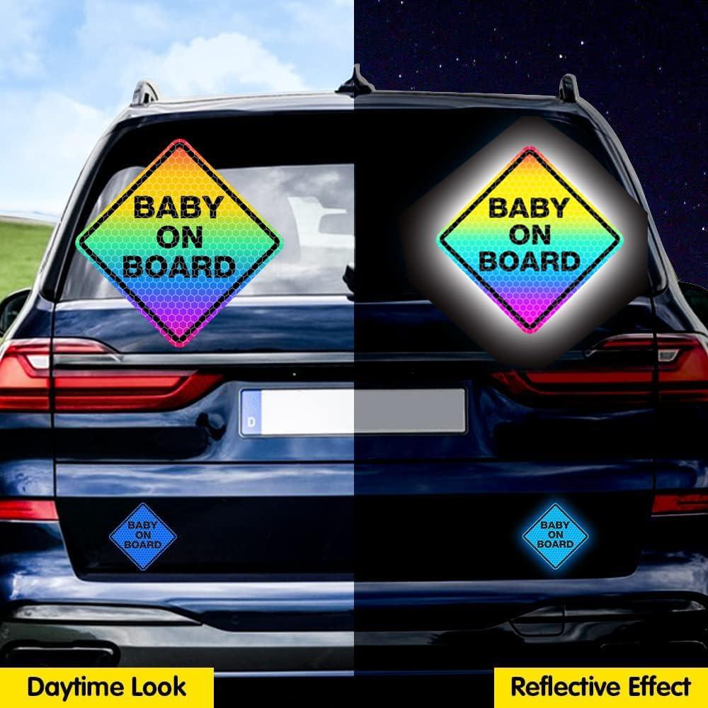 Nouiroy Baby on Board Stickers | High-Reflective Rainbow Car Safety ...