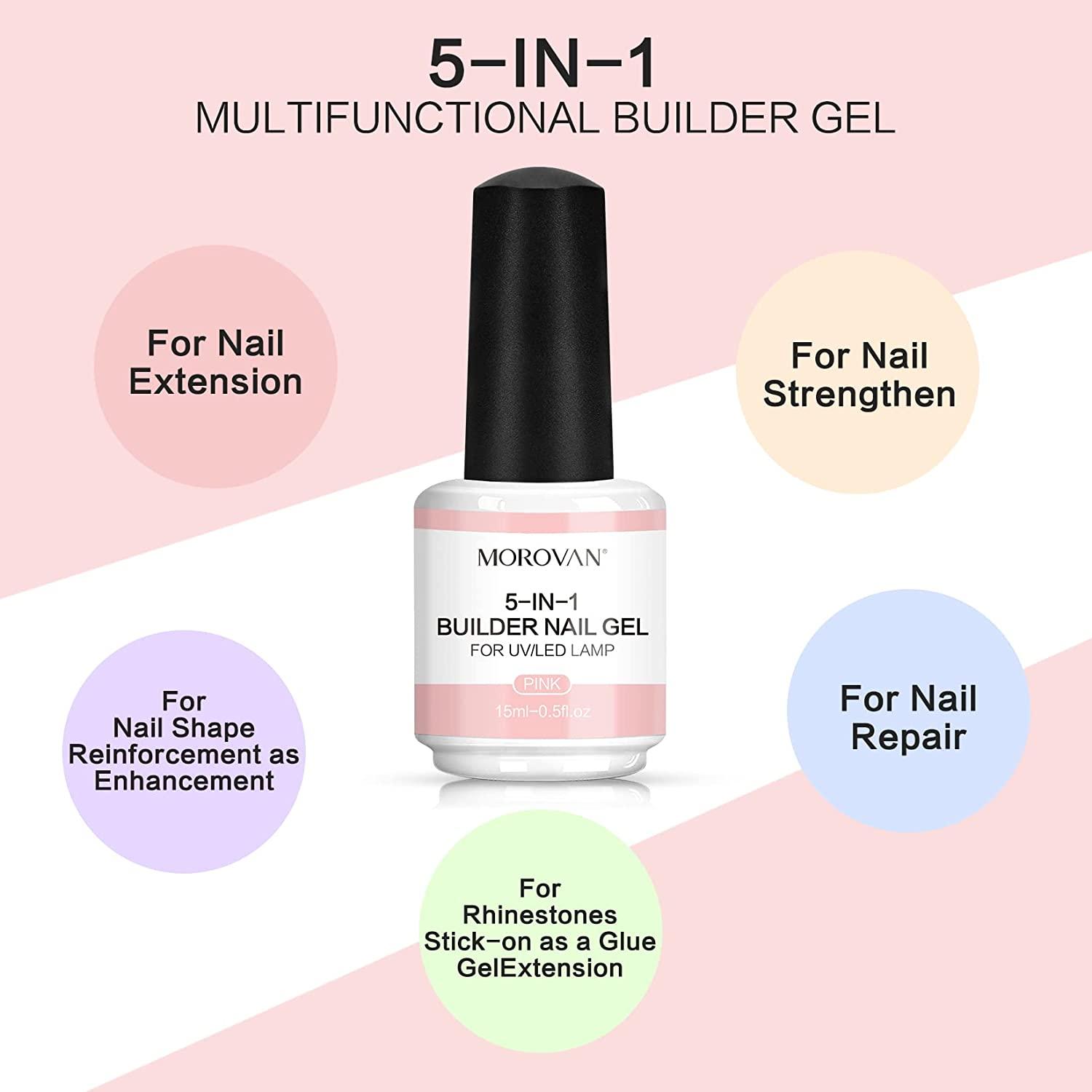 Morovan Pink Builder Gel for nails - 5-in-1 Brush-On Professional Hard ...