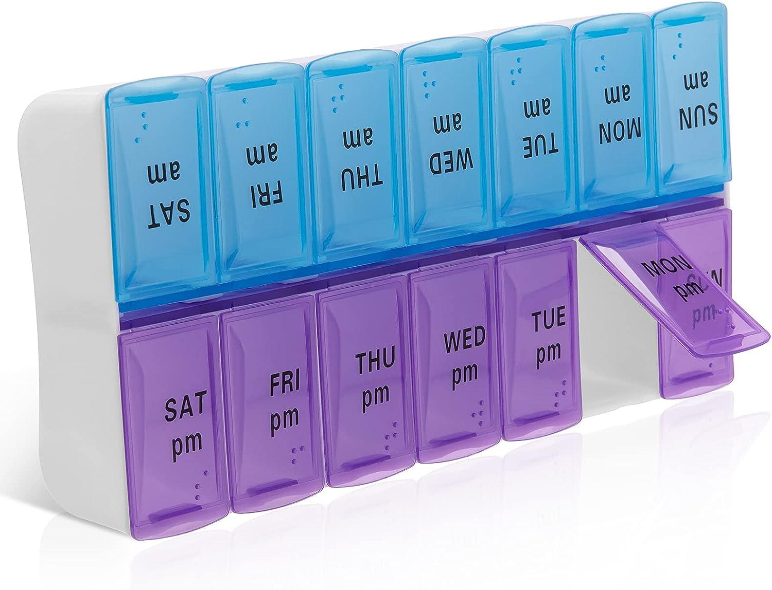 Large 2 Times a Day Weekly Pill Organizer in Blue-purple - AM PM Pill ...