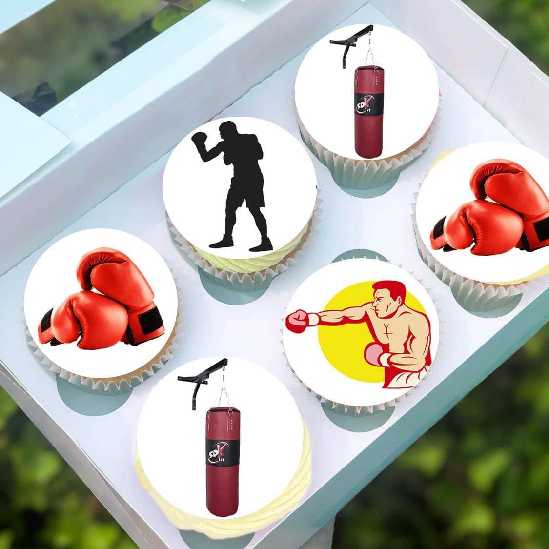 24 x Pre-Cut Boxing 4 Edible Stand up Wafer Paper Cupcake Toppers Cake ...