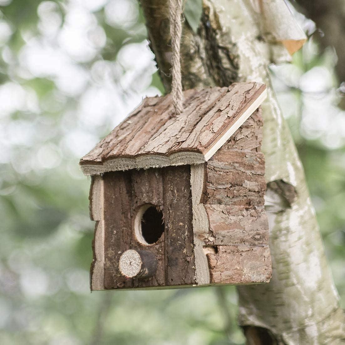 Garden Mile 2x Natural Wooden Bird Houses - Traditional Hanging Wild ...