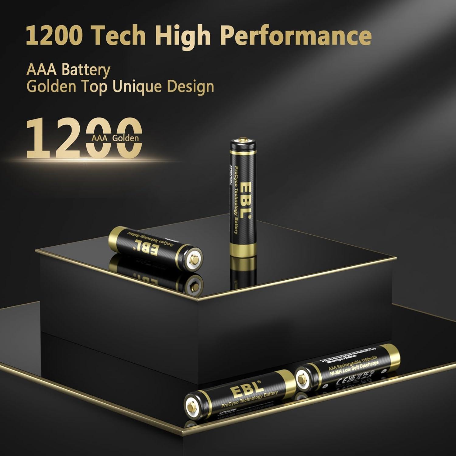 Buy EBL Gold Pro Rechargeable AAA Batteries - 1.2V 1100mAh NIMH - High ...