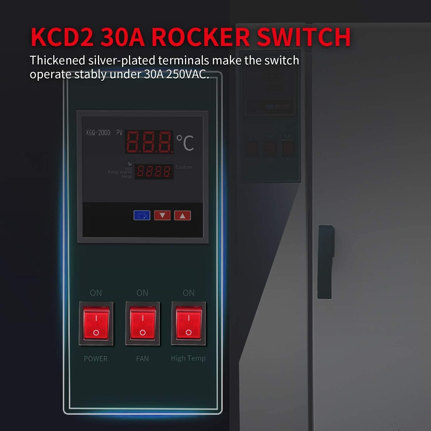 DaierTek 30A 250V KCD2 KCD4 Rocker Switch DPST 4 Pin Red Lighted 120V ...