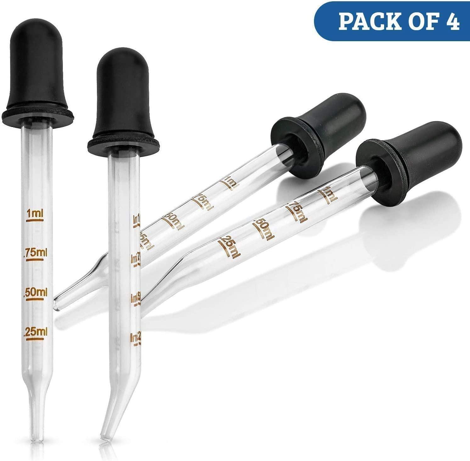 Medical Grade Glass Eye Droppers - Pack of 4 | Bent & Straight Tip ...