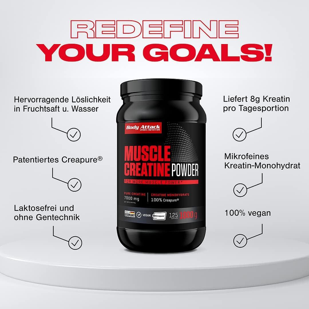 Body Attack Muscle Creatine Powder 1kg - Creapure Formula for Quick ...